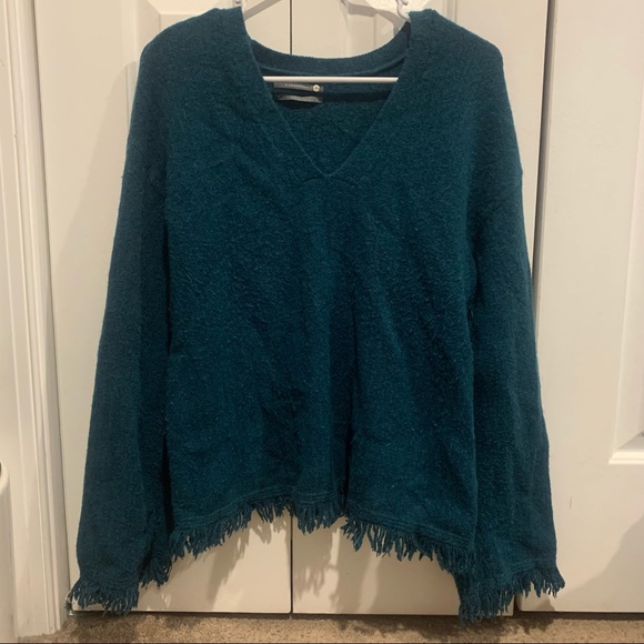 Anthropologie | Sweaters | Anthropologie Joy Fringe Bottom Teal Sweater ...